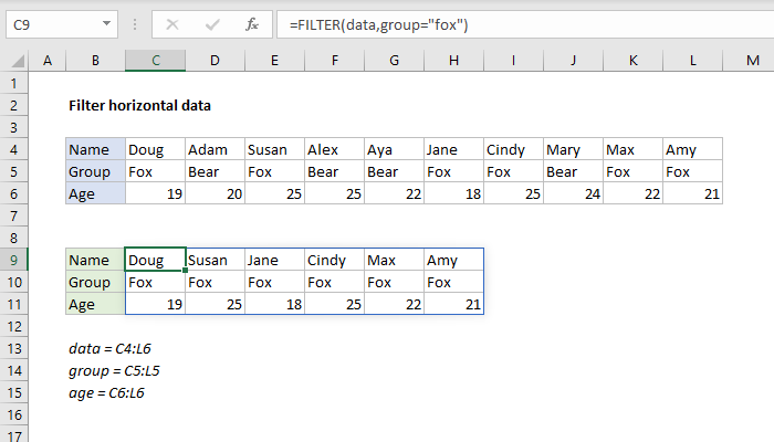 Excel formula: Filter horizontal data | Exceljet
